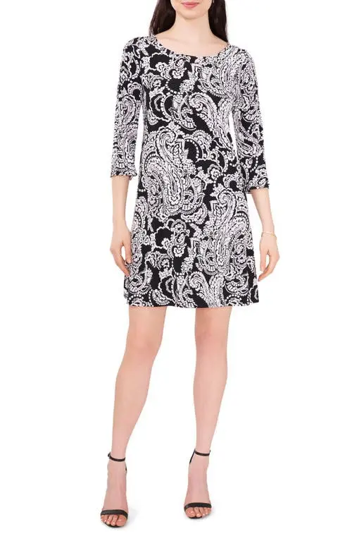Chaus Paisley Bell Sleeve Shift Dress - Black/white
