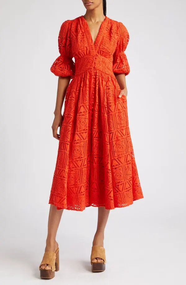 knee length dresses for ladies Willow Lace Midi Dress With Shoulder Ties main image 0