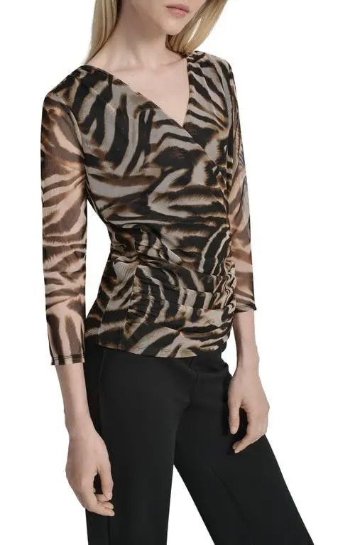 Dkny Mesh Surplice Top - Blurred Zebra