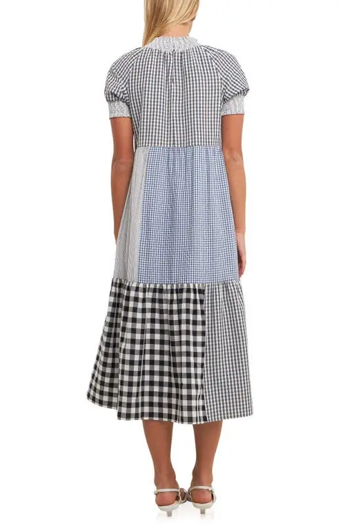 English Factory Patchwork Gingham Midi Dress