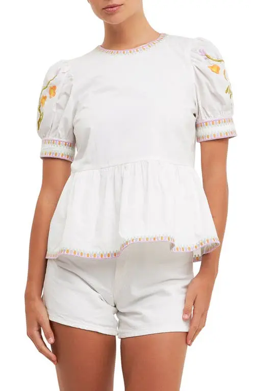 English Factory Embroidered Peplum Cotton Top