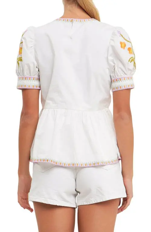 English Factory Embroidered Peplum Cotton Top