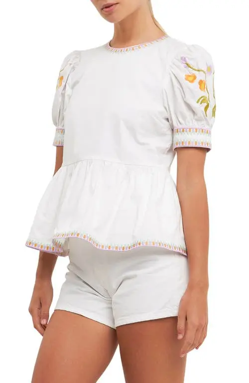 English Factory Embroidered Peplum Cotton Top