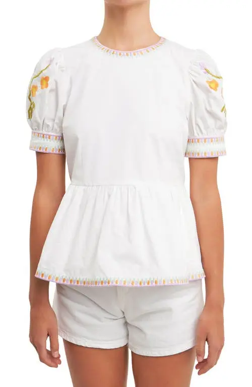 English Factory Embroidered Peplum Cotton Top