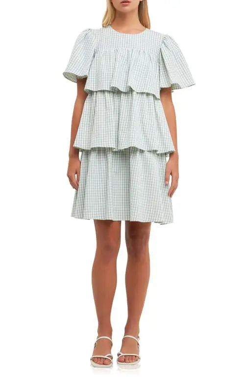 English Factory Gingham Print Tiered Dress