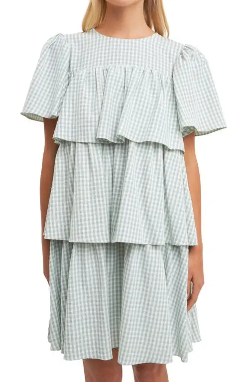 English Factory Gingham Print Tiered Dress