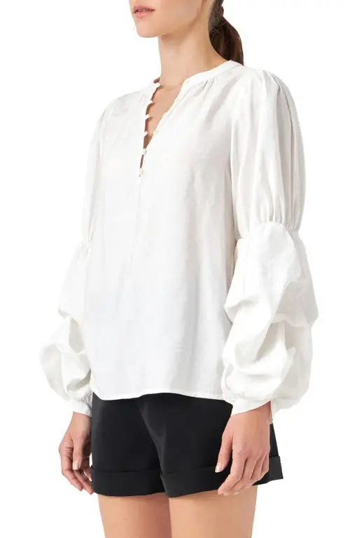 English Factory Gathered Sleeve Blouse
