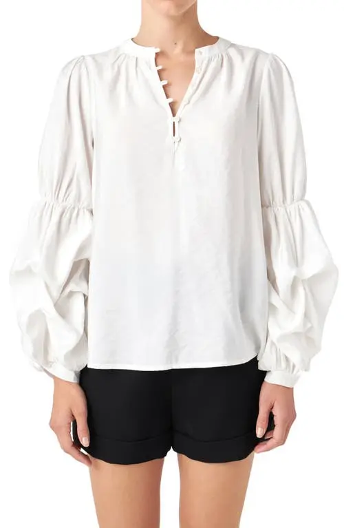 English Factory Gathered Sleeve Blouse