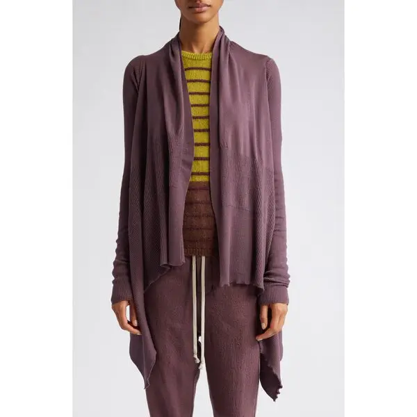 Rick Owens Open Front Waterfall Wool Cardigan - Amethyst