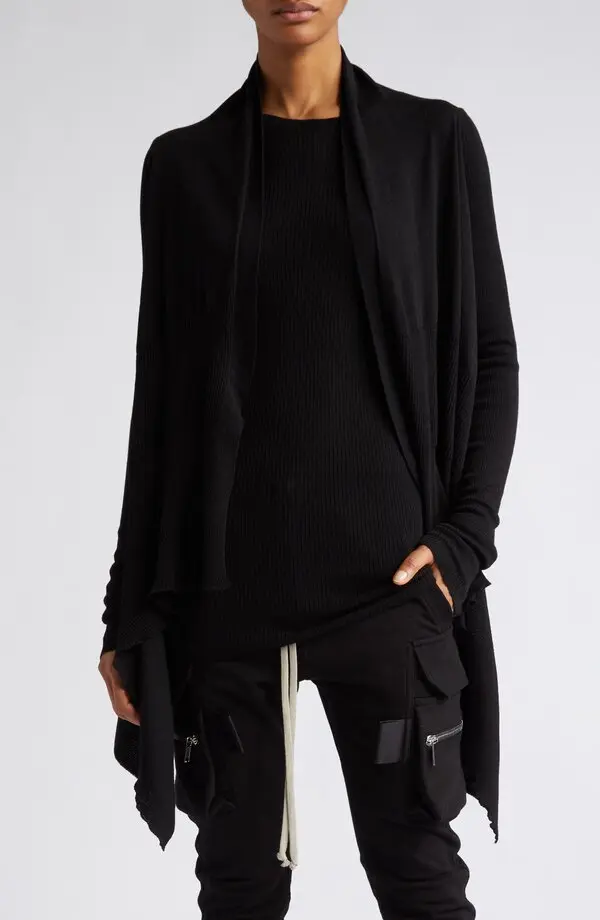 Rick Owens Open Front Waterfall Wool Cardigan