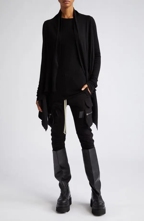 Rick Owens Open Front Waterfall Wool Cardigan