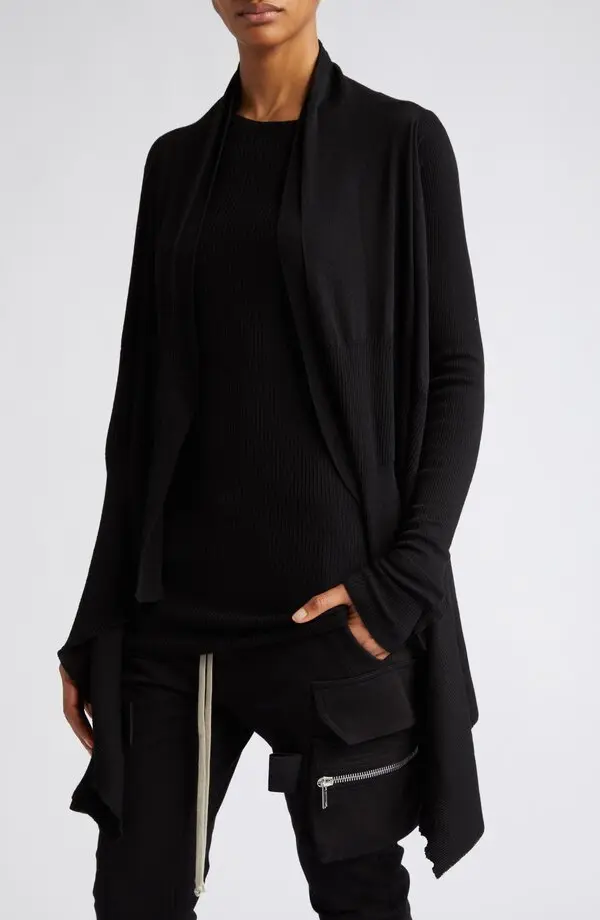Rick Owens Open Front Waterfall Wool Cardigan