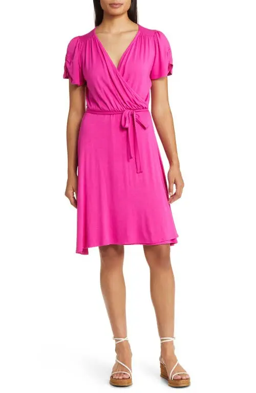 Loveappella Faux-wrap Dress - Magenta