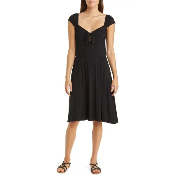 Loveappella Tie-front A-line Dress - Black