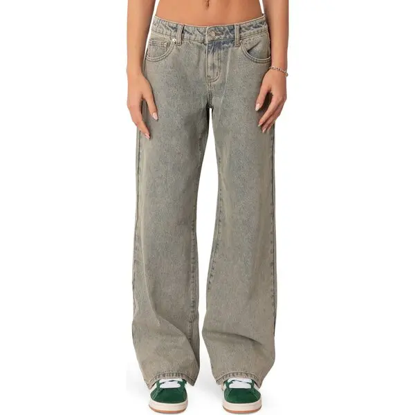 EDIKTED Magda Acid Wash Low Rise Jeans