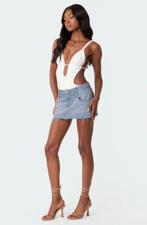 EDIKTED Double Waist Denim Miniskirt