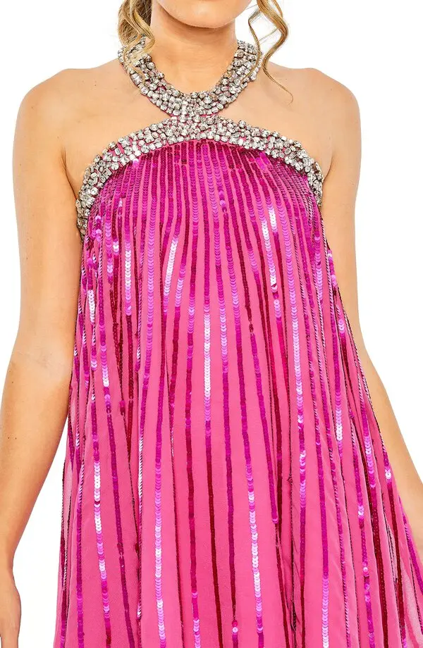 Mac Duggal Embellished Halter Neck Trapeze Minidress - Hot Pink |  Editorialist