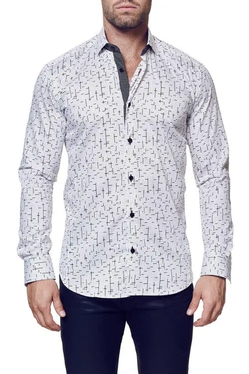 MACEOO Tetris Trim Fit Button-up Shirt - Black