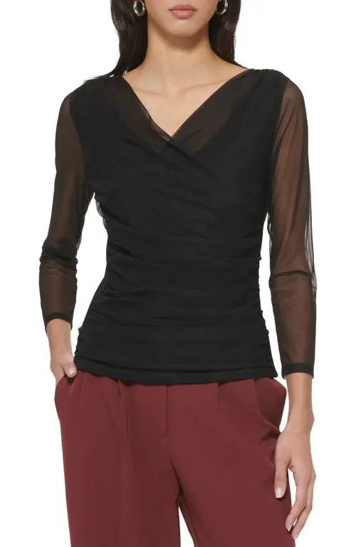 Dkny Surplice Mesh Top - Black