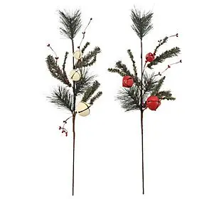 BARBARA KING Set Of 2 24' Jingle Bell Faux Pine Stems - One-color