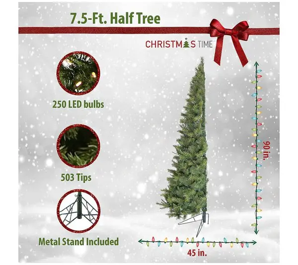 CHRISTMAS TIME 7.5-ft. Half Tree With Warm Whit E Led Lighting