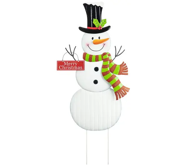 GLITZHOME 40 Metal Snowman Yard Garden Stake - One-color