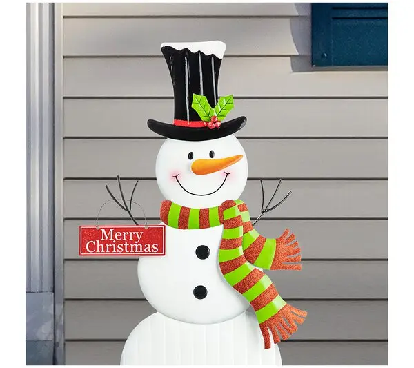 GLITZHOME 40 Metal Snowman Yard Garden Stake