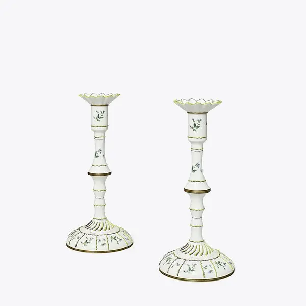 Tory Burch Jolie Fleur Candlesticks, Set Of 2 - New Ivory