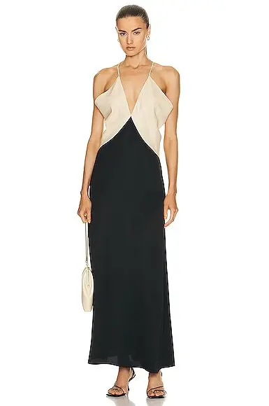 Toteme Draped Twill Cami Dress In Black In Black & Bleached Sand - 44% Off  | Editorialist