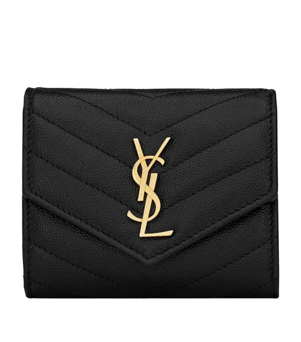 Saint Laurent Leather Quilted Trifold Wallet - Black