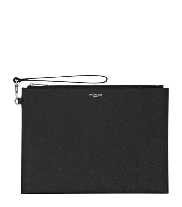 Saint Laurent Leather Zipped Pouch - Black