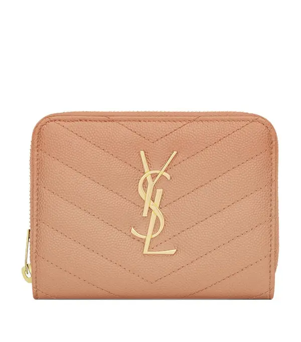Saint Laurent Small Monogram Matelassé Zip-around Wallet - Black