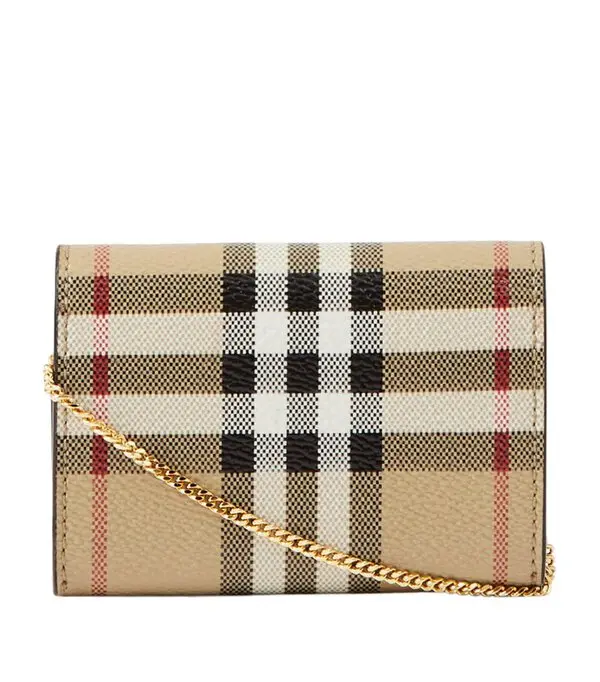 Burberry Check Card Case With Detachable Chain Strap