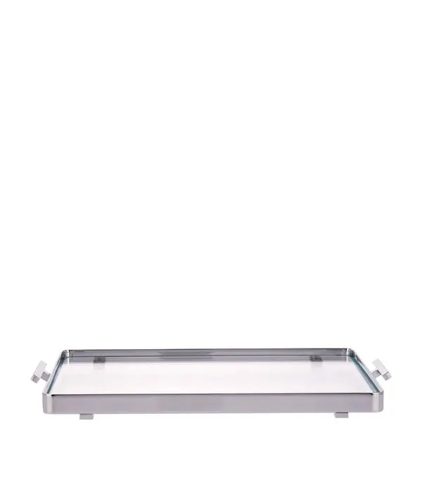 ZODIAC Chrome Trimmed Glass Tray - Silver