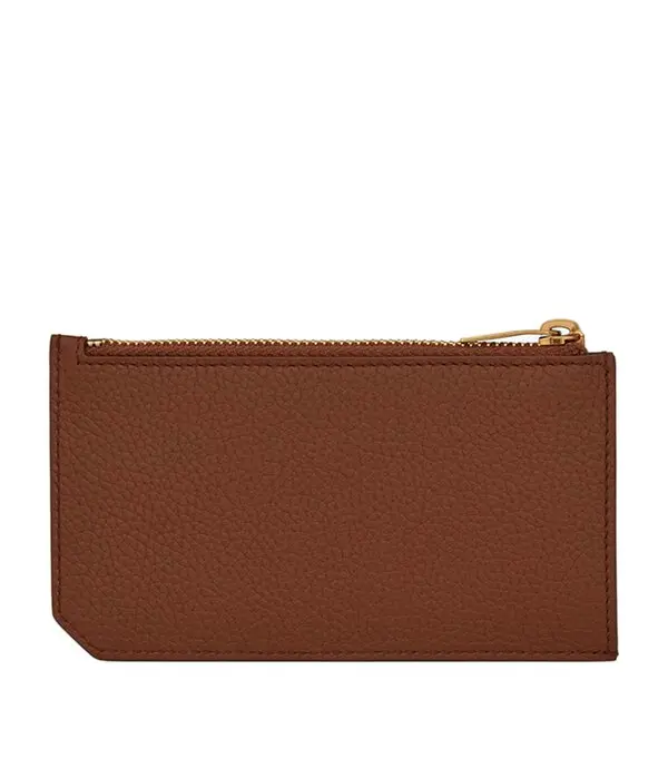 Saint Laurent Leather Monogram Card Holder - Brown