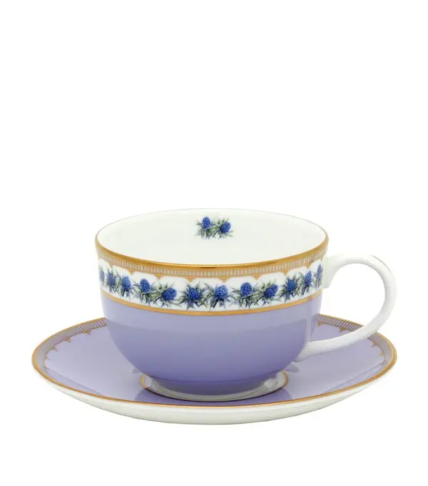 Halcyon Days Shell Garden Floral Teacup And Saucer - Purple
