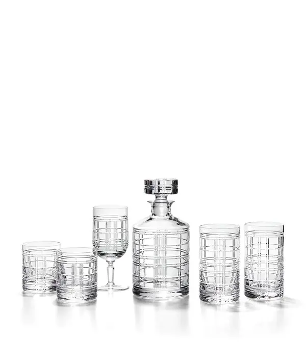 Ralph Lauren Hudson Plaid Highball Glasses - Clear