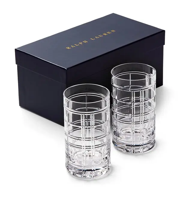 Ralph Lauren Hudson Plaid Highball Glasses - Clear