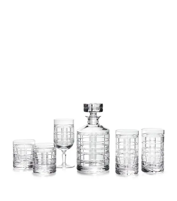 Ralph Lauren Hudson Plaid Highball Glasses - Clear