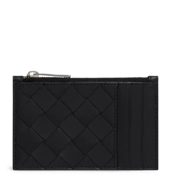 Bottega Veneta Leather Intrecciato Zipped Card Holder - Grey