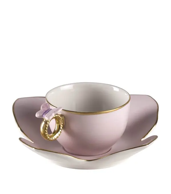 VILLARI Butterfly Teacup And Saucer - Pink