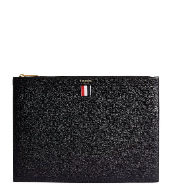 Thom Browne Medium Leather Pouch - Black