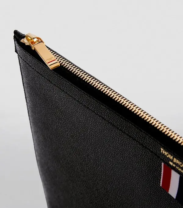 Thom Browne Medium Leather Pouch - Black