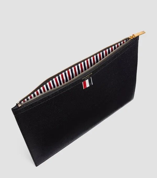 Thom Browne Medium Leather Pouch - Black