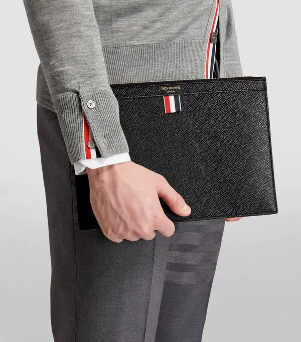 Thom Browne Medium Leather Pouch - Black