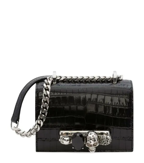 Alexander McQueen Leather Croc-embossed Jewelled Satchel