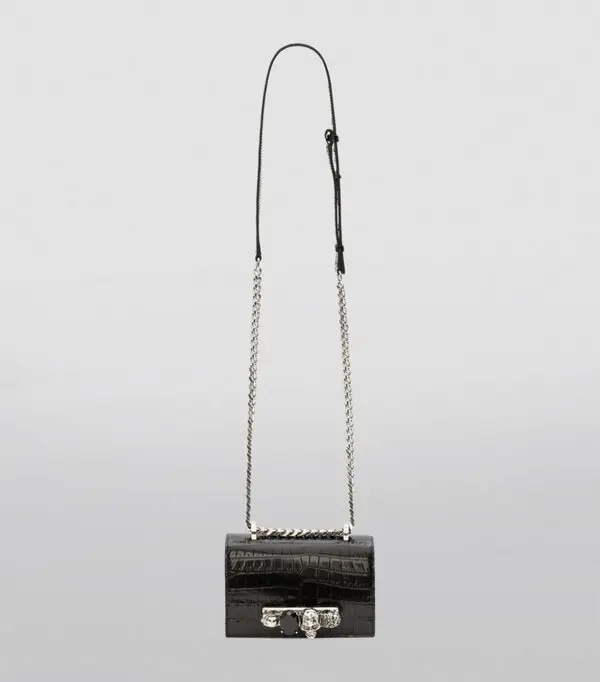 Alexander McQueen Leather Croc-embossed Jewelled Satchel