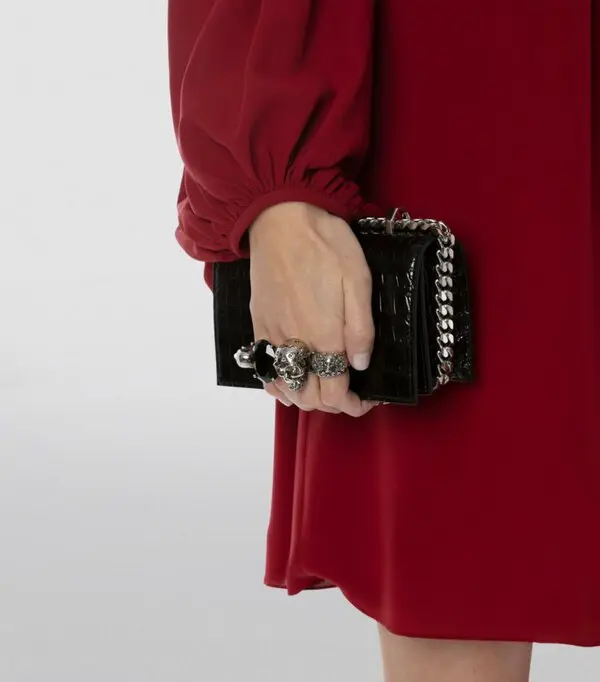 Alexander McQueen Leather Croc-embossed Jewelled Satchel