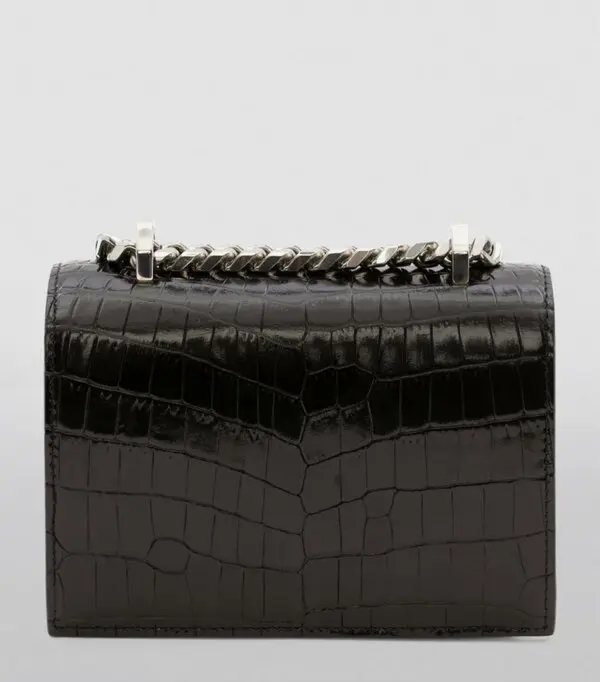 Alexander McQueen Leather Croc-embossed Jewelled Satchel