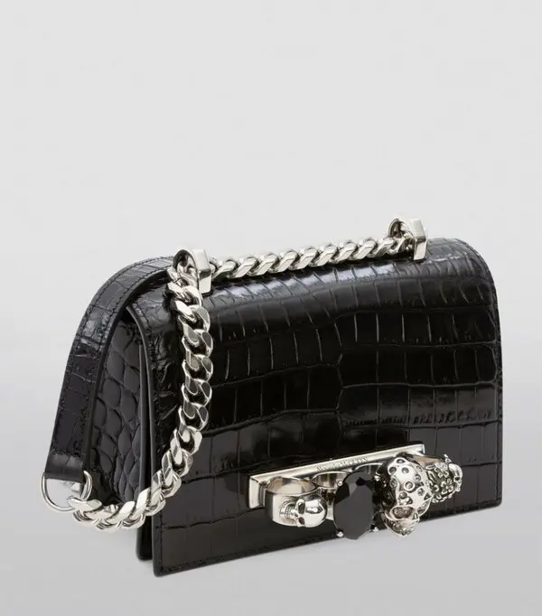 Alexander McQueen Leather Croc-embossed Jewelled Satchel